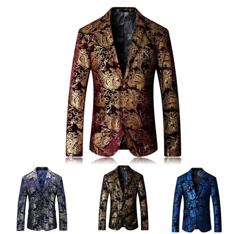 Buy S-4XL High-end Luxury Men's Golden Floral Blazers Business Casual ...
