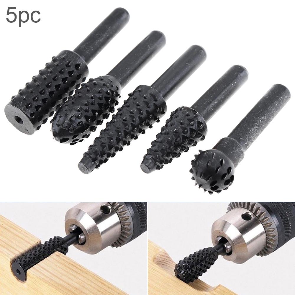 Buy 5pcs Steel Rotary Burr Set 6mm Shank Rasp Drill Bits Rotating Files ...