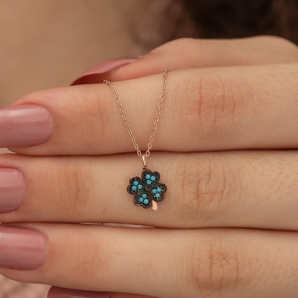 Satın alın 925 Sterling Silver Clover Necklace with Tiny Turquoise ...