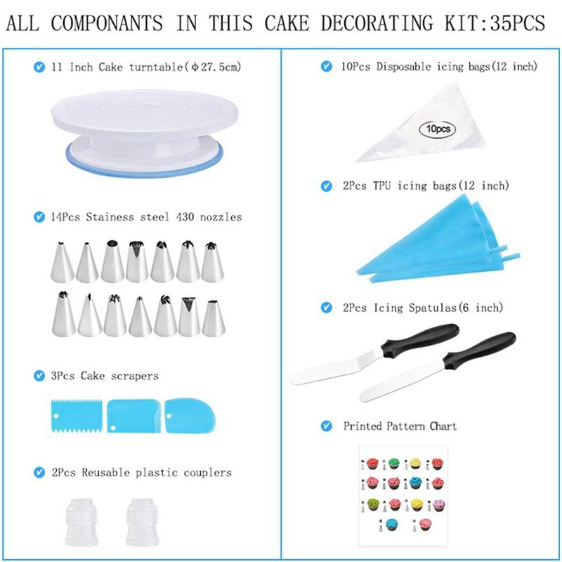 35/72Pcs Cake Decorating Turntable Set Cake Decorating Kit Pastry Tube ...
