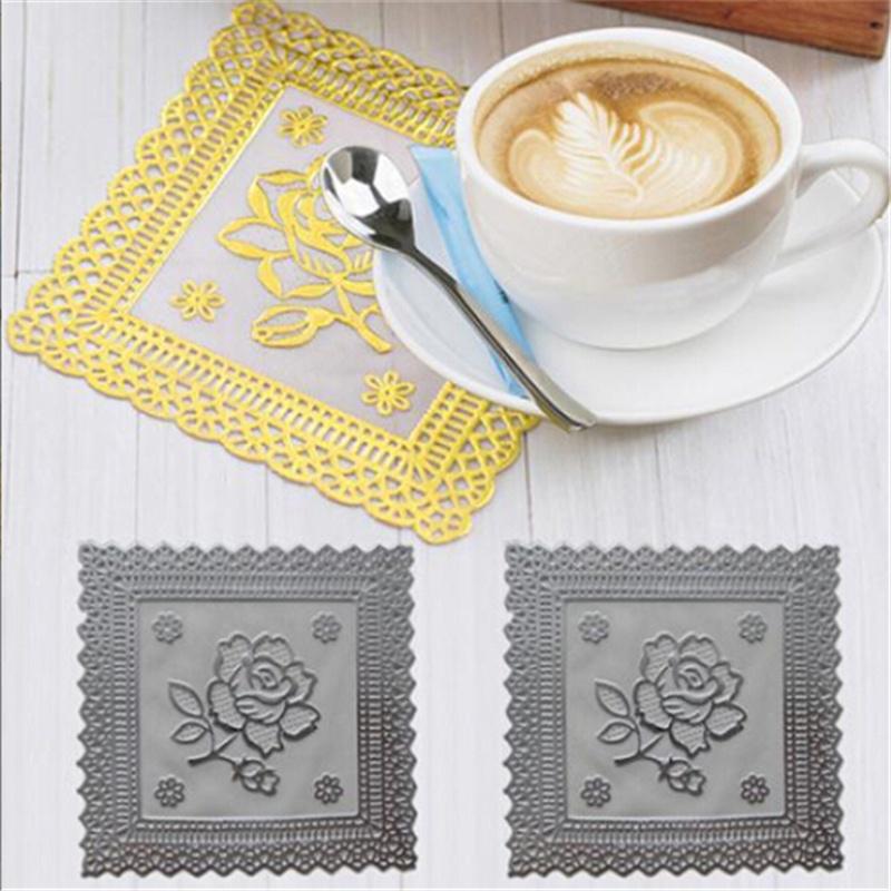 Buy 10Pcs Elegant Dining Mat Decoration Tea Pads Gold Flower Lace Drink ...