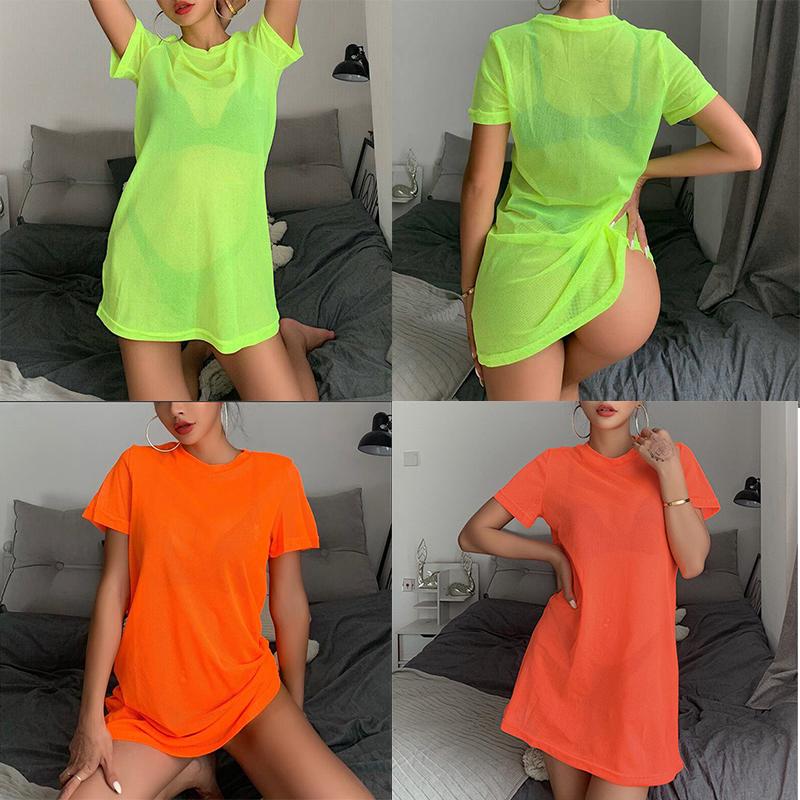 Buy Up Swimwear Sheer Mesh Bikini Cover Sexy Women Short Sleeve T Shirt