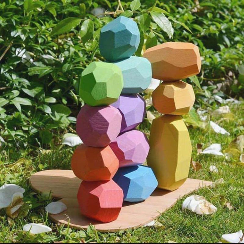 Buy Wooden Colored Stone Building Block Educational Toy Stacking Game ...