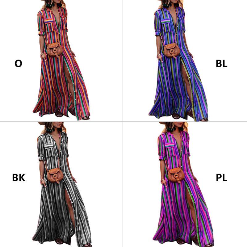 Buy Plus Size Roll Up Half Sleeve Maxi Blouse Dress Open Front Button ...