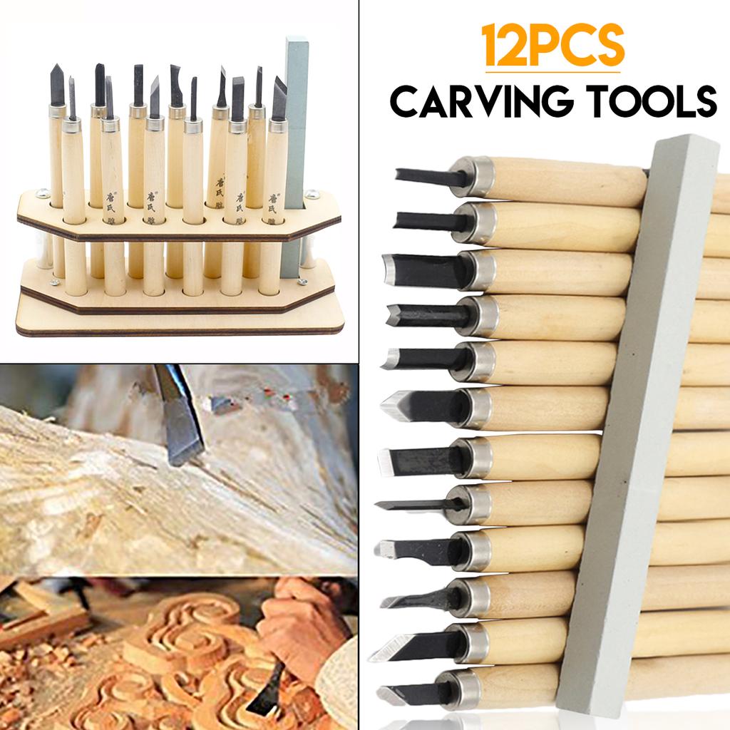 Buy 12Pcs Craft Kit Wood Carving Tool Set Chisels Woodworking Arts ...