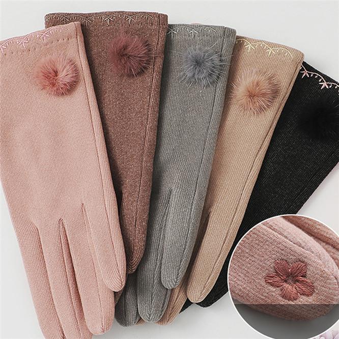 Buy Women Outdoor Cycling Warm Gloves Embroidery Winter Mittens Slim ...