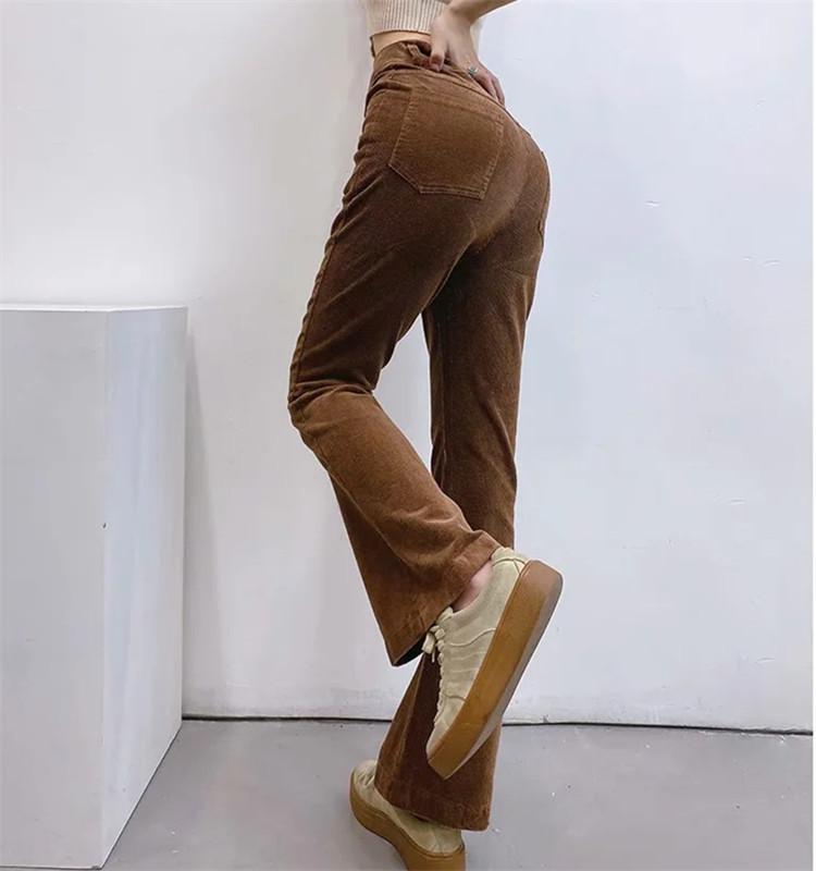 Buy High Waist Corduroy Pants Fashion Women's Solid Color Pants Slim ...