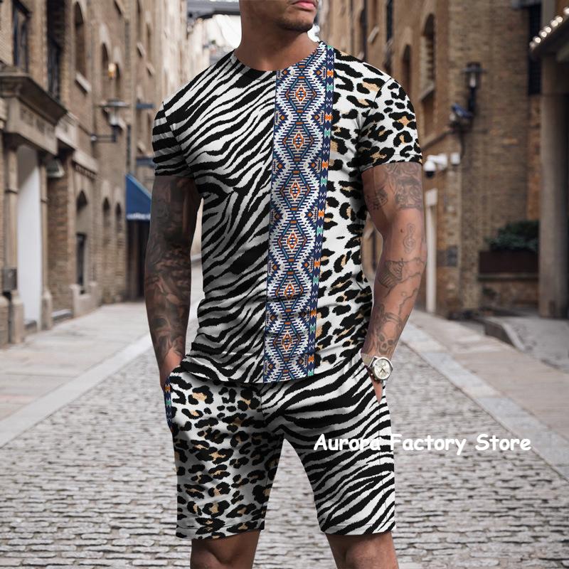 Buy Summer Men's Tracksuit Luxury Leopard Print T-Shirt Shorts Set ...