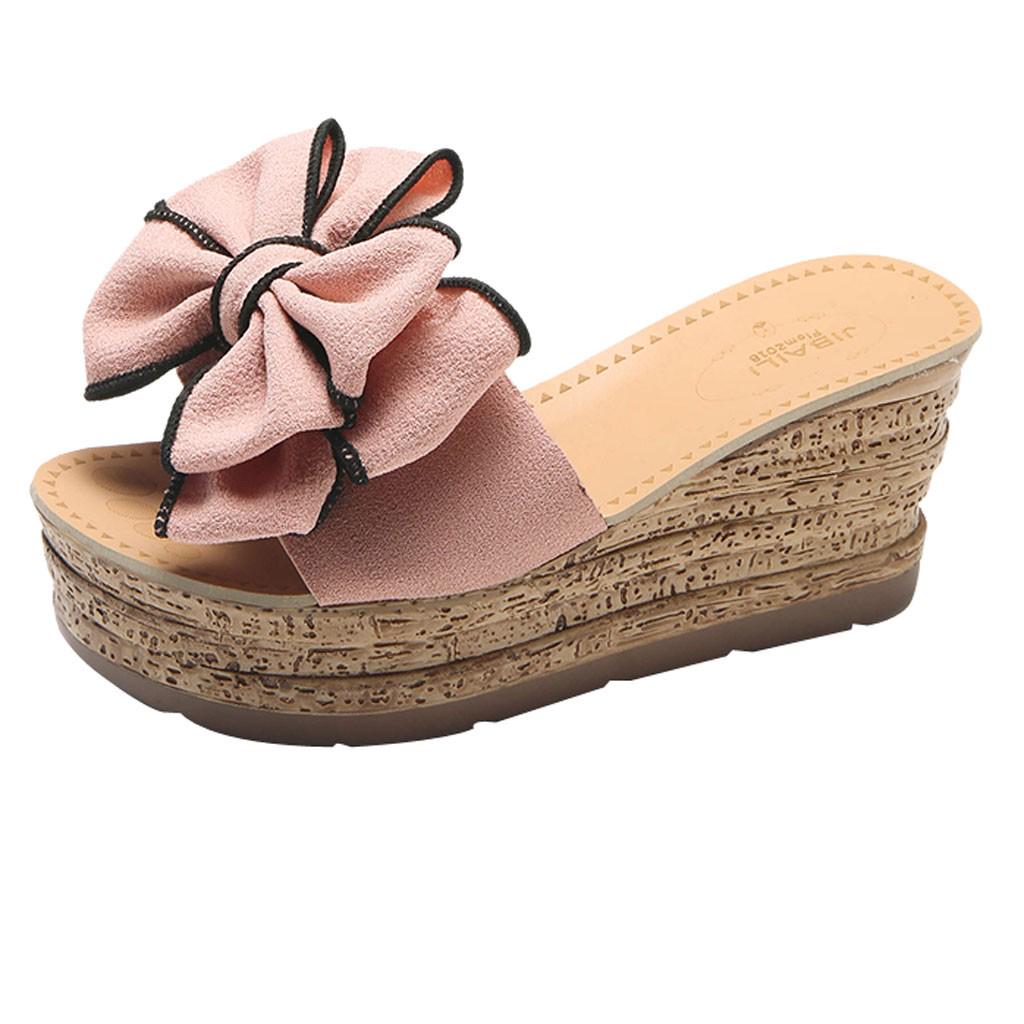 Buy Yin Women Fashion Solid Color Bow Wedges Slipper Open Toe Sandals ...