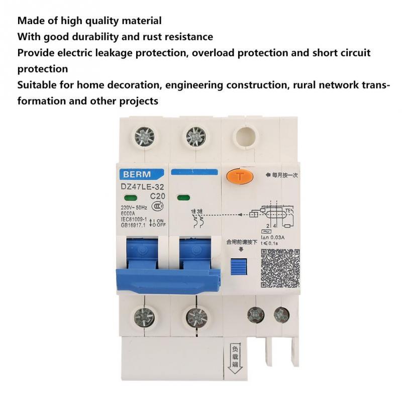 Buy DZ47LE-32 2P+2 C20 20A 230V Miniature RCCB Residual Current Circuit Breaker at affordable ...