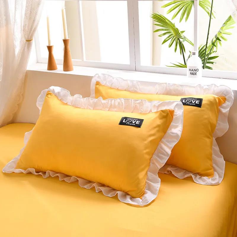 Cheap A Pair Of Pillowcases Solid Color Washed Cotton Pillow Case Lotus ...