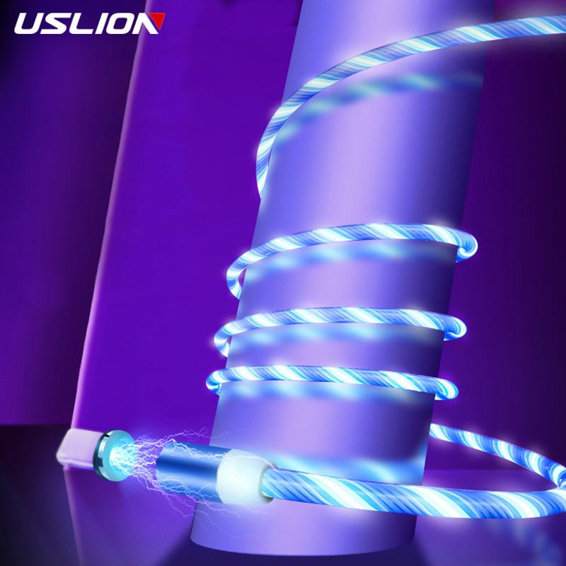 Buy Magnetic Flowing Light LED Cable Fast Charging Micro USB Type C ...