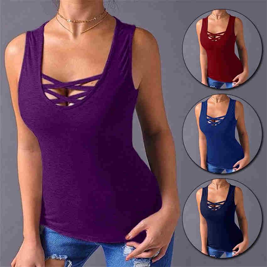 Buy Women Sexy Vest Solid Color Female Tank Tops Chest Crossing ...