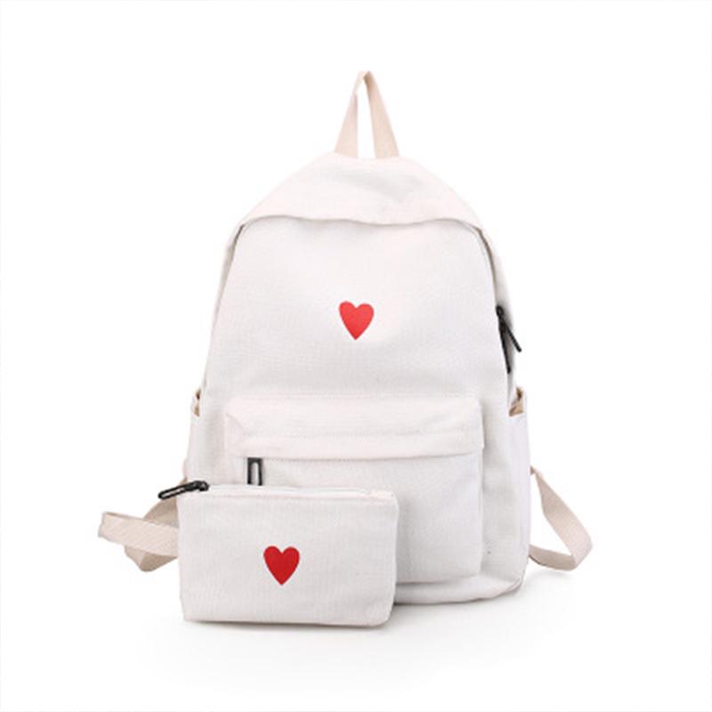 Buy Girl Cute Canvas Printed Heart Backpack Students Travel Bag Laptop ...