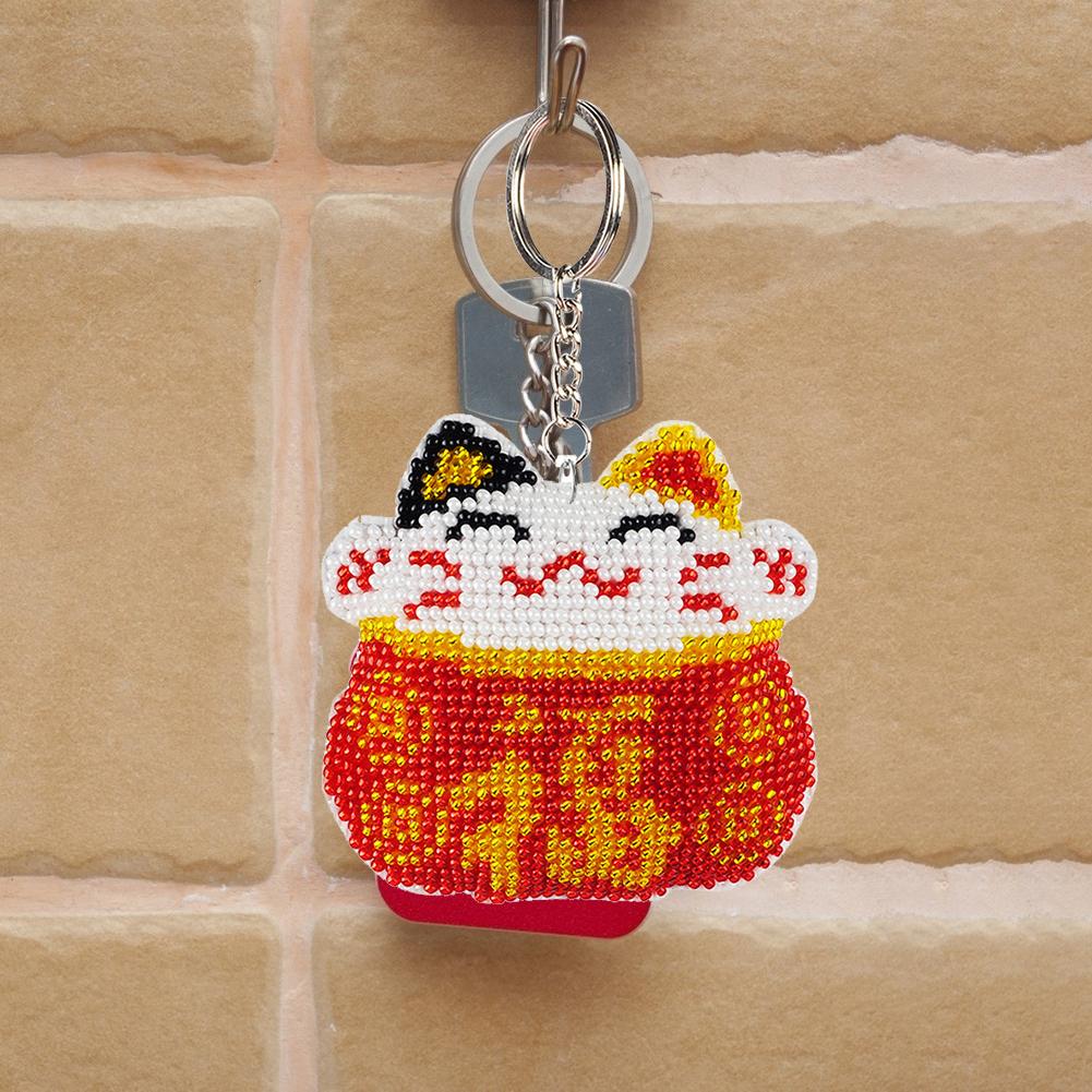 Buy DIY Cross Stitch Key Chain Fortune Cat Embroidery Bead Bag Pendant ...