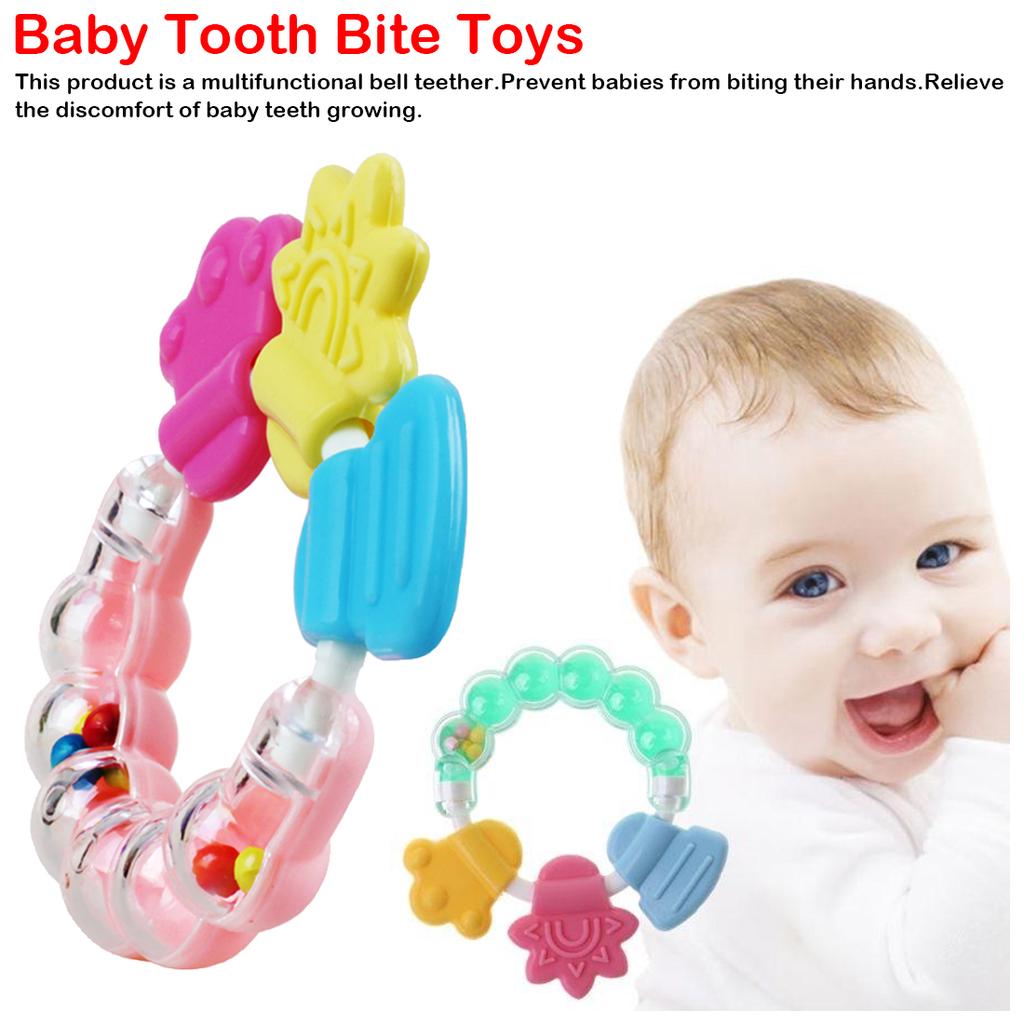 Baby Silicone Teether Teething Biting baby Rattle Toy 3 colors Handbell ...