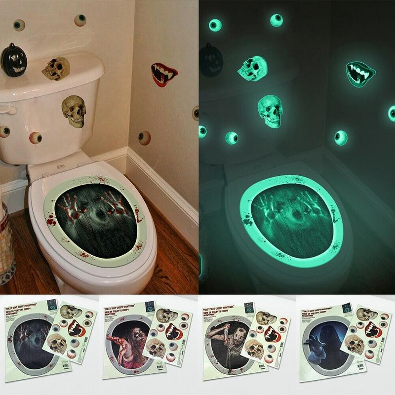Buy Halloween Glowing Horror Faceless DIY Skull Toilet Stickers ...