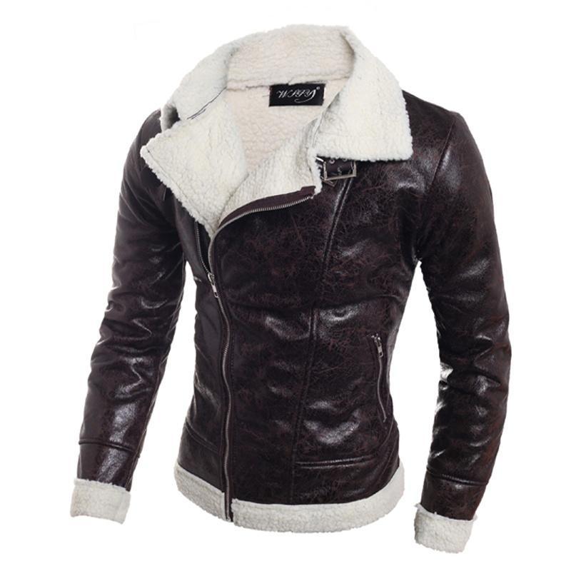 Buy Men's Slim-sleeved Boutique Lambskin Large Collar Leather Jacket at ...