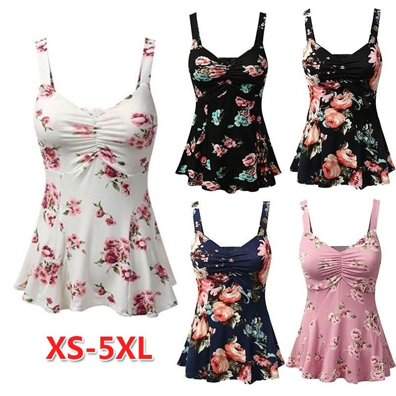 Buy Women Summer Fashion Floral Print Sling Vest Top Casual Tank Tops ...