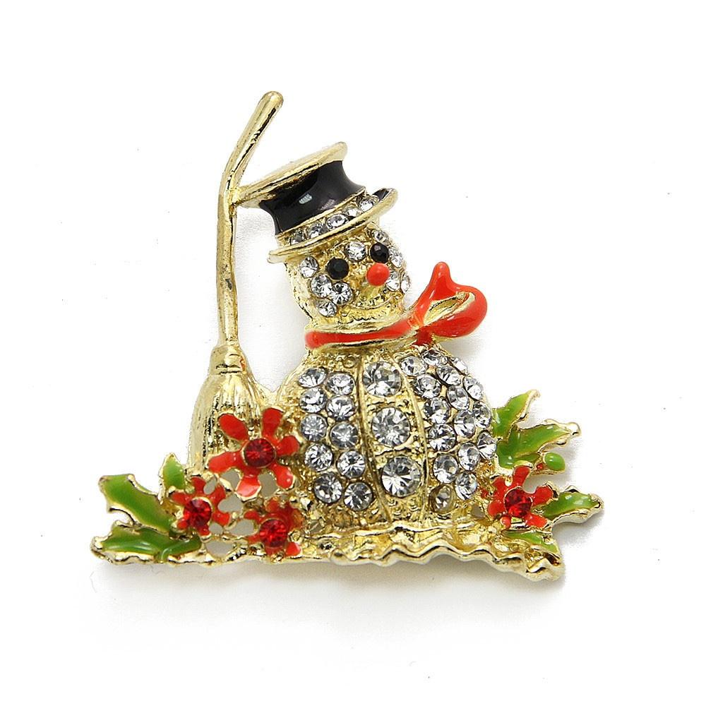 Buy Unique Design Gold Snowman Brooch Colorful Rhinestone Christmas ...