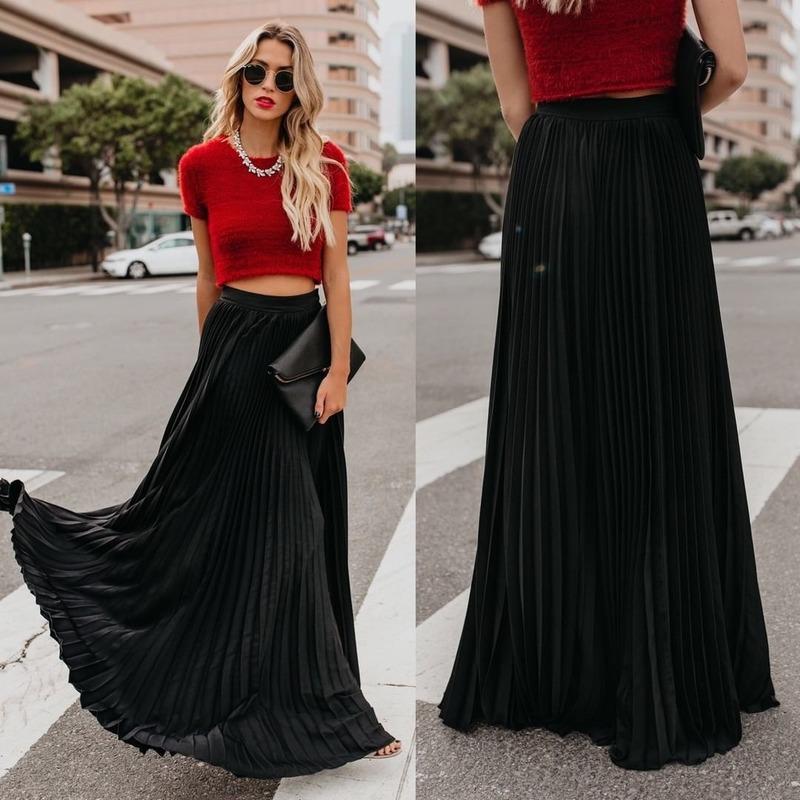 Buy Women Fashion Solid Pleated Skirt Vintage High Waist Skirt Solid ...