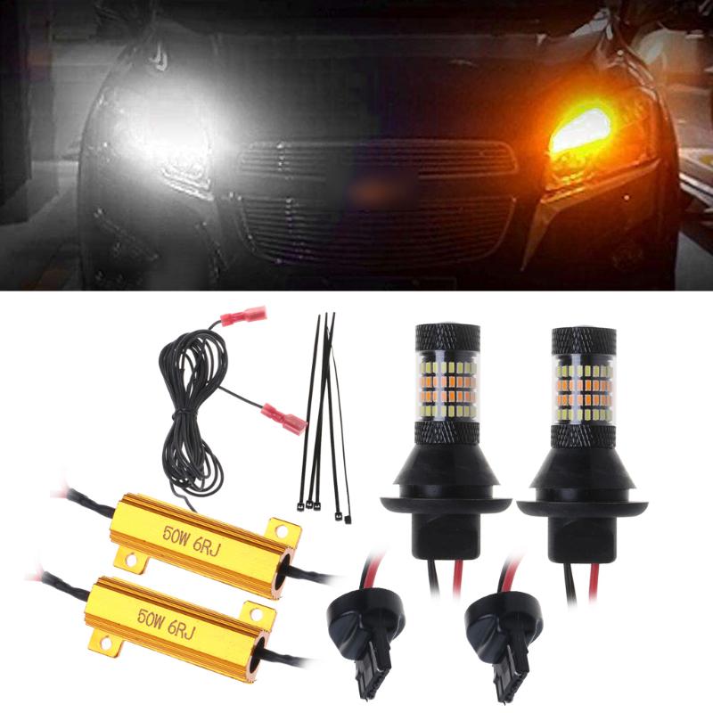 Buy 2pc T20 7440 96-LED 3014 50W Dual-Color Switchback LED DRL Turn ...