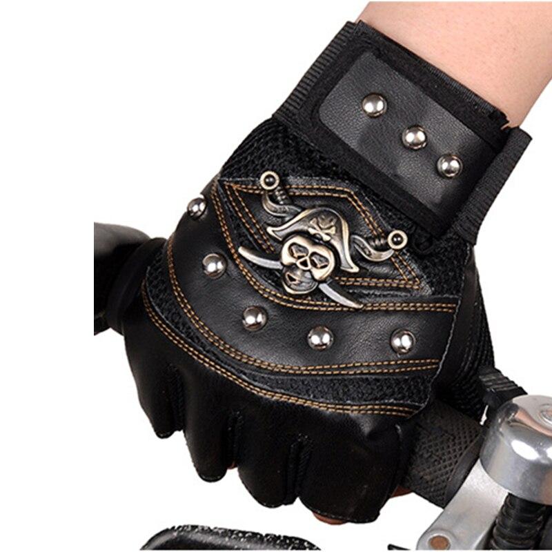 Breathable Skull Metal Fingerless Gloves Men Women Half Finger Riding ...
