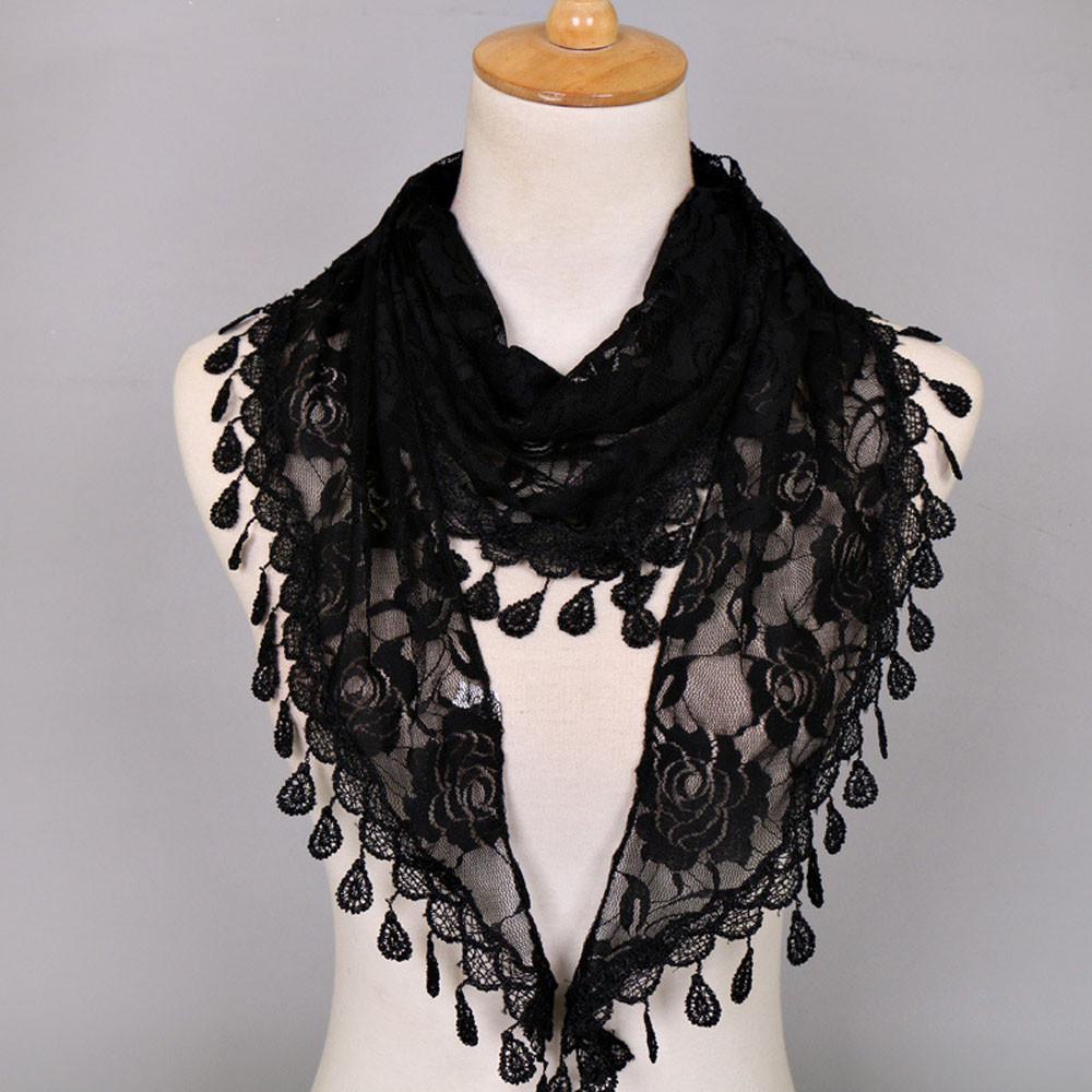 Buy Women Lace Tassel Lady Rose Floral Hollow Scarf Shawl Wraps Scarves ...
