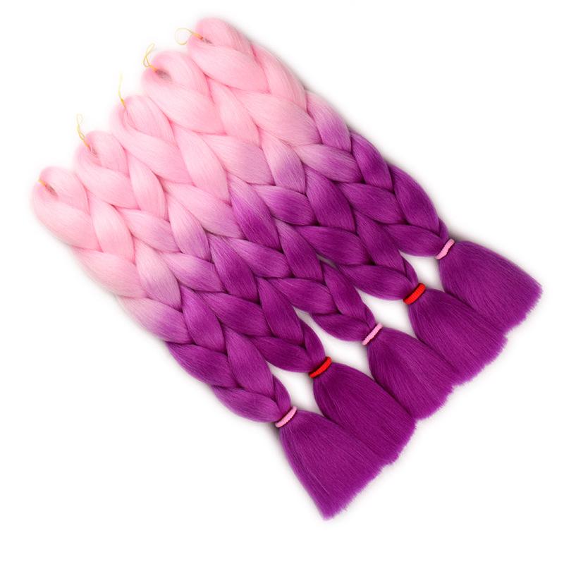 Buy 24inch Synthetic Braids, two-color tri-color gradient pigtail wig ...