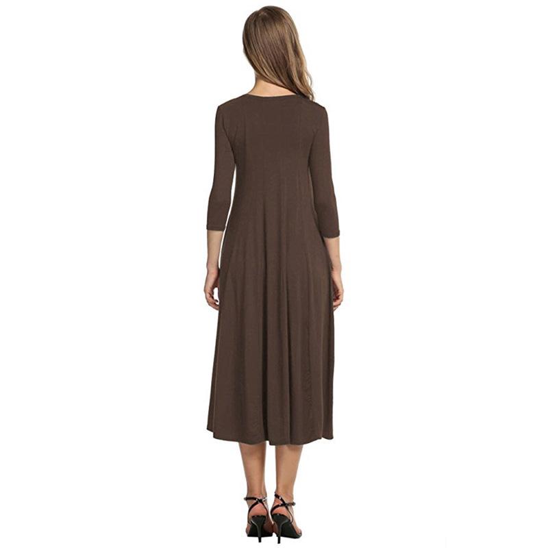 Buy Women Autumn O-neck Pure Color Pendulum Dress Casual Swing Half ...