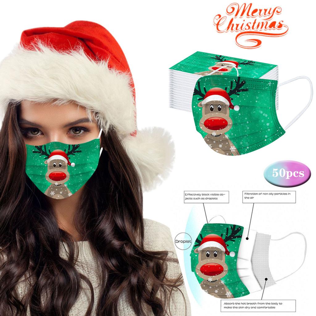 Buy 50pc Christmas Print Masks for Protection Face Mask Disposable ...