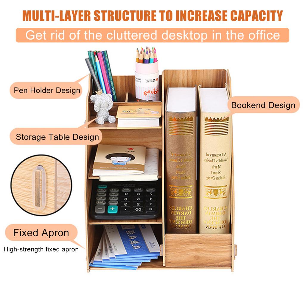 Buy Wooden 4 Layers Simple File Tray Multi-function File Rack Office ...