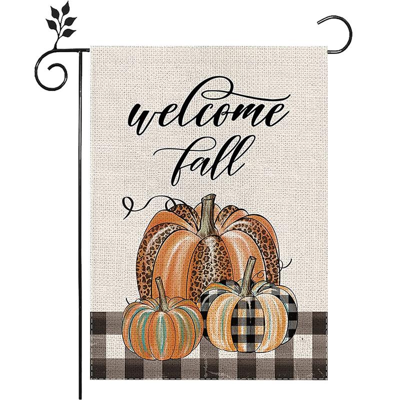 Fall Welcome Garden Flags Pumpkin Autumn Day Flag Thanksgiving Holiday ...