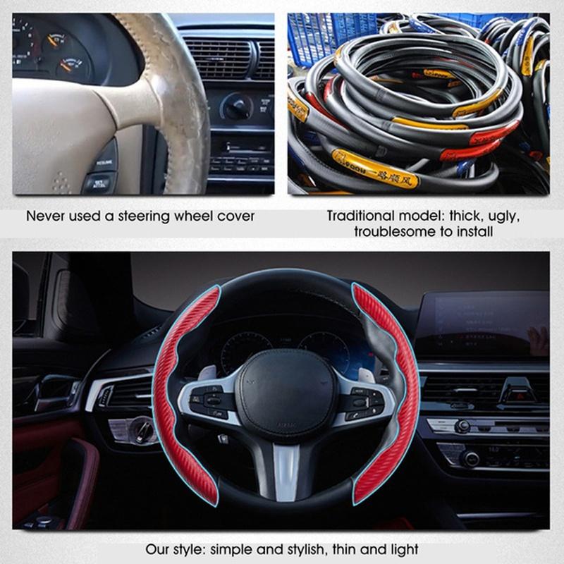 Buy 2Typs A Pair of Car Steering Wheel Covers Black Fiber Steering ...