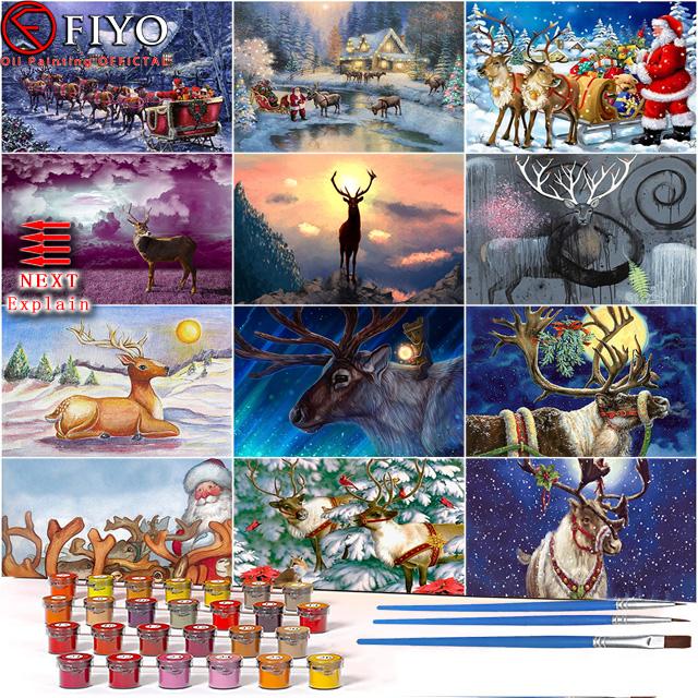 Buy 40x50cm Christmas Reindeer DIY Painting By Numbers Wall Art Picture ...