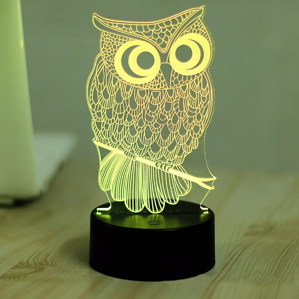 Buy Touch 3D Owl LED Night Light 7 Color Change LED Table Desk Lamp ...