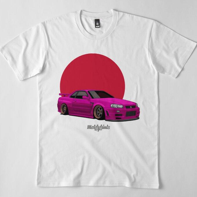 Buy Men Premium Cotton T-Shirt R34 GT R Pink Print Tees Funny Harajuku ...
