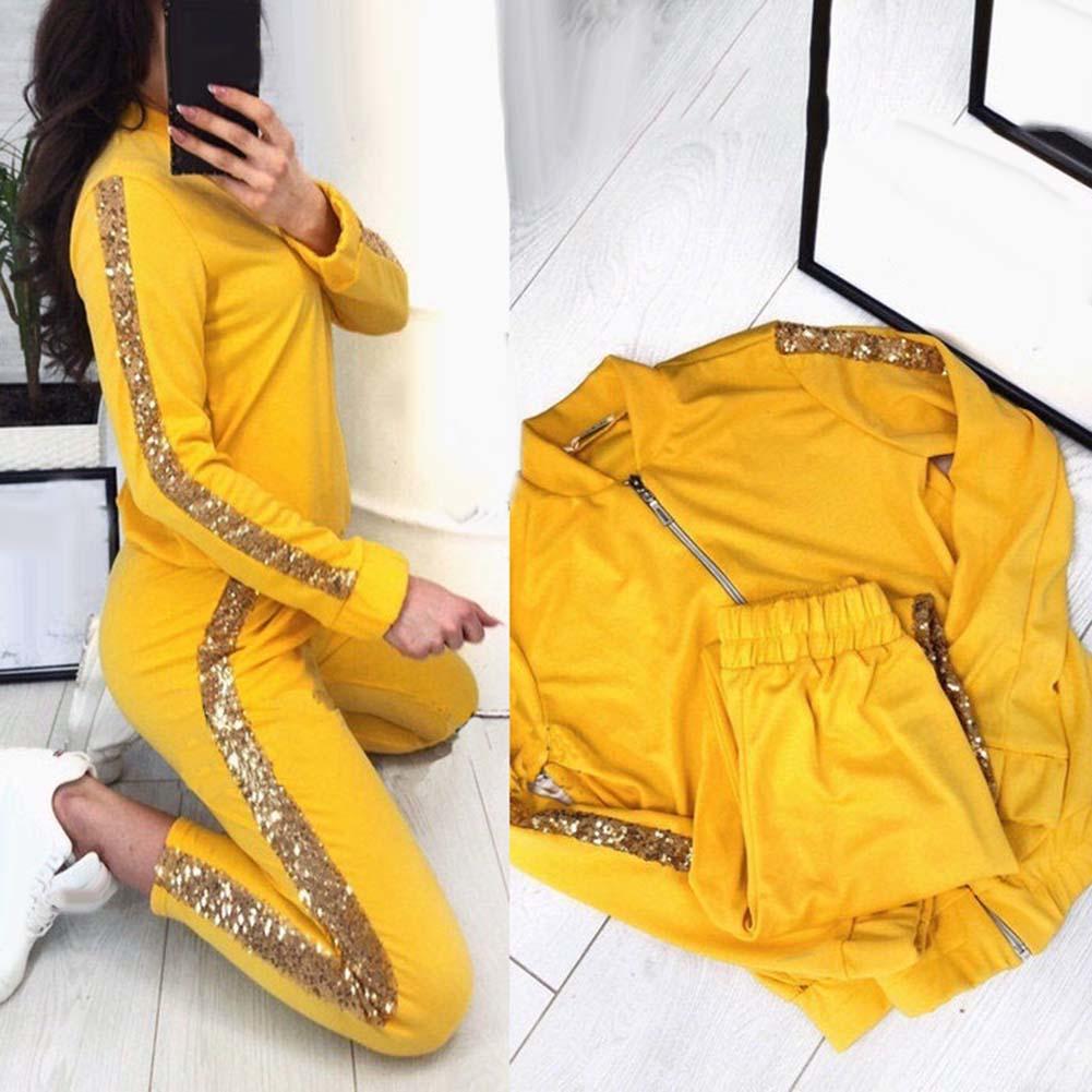 Buy Women Casaul Jogging Suit Sequins Patchwork Tracksuits Sweatshirt ...