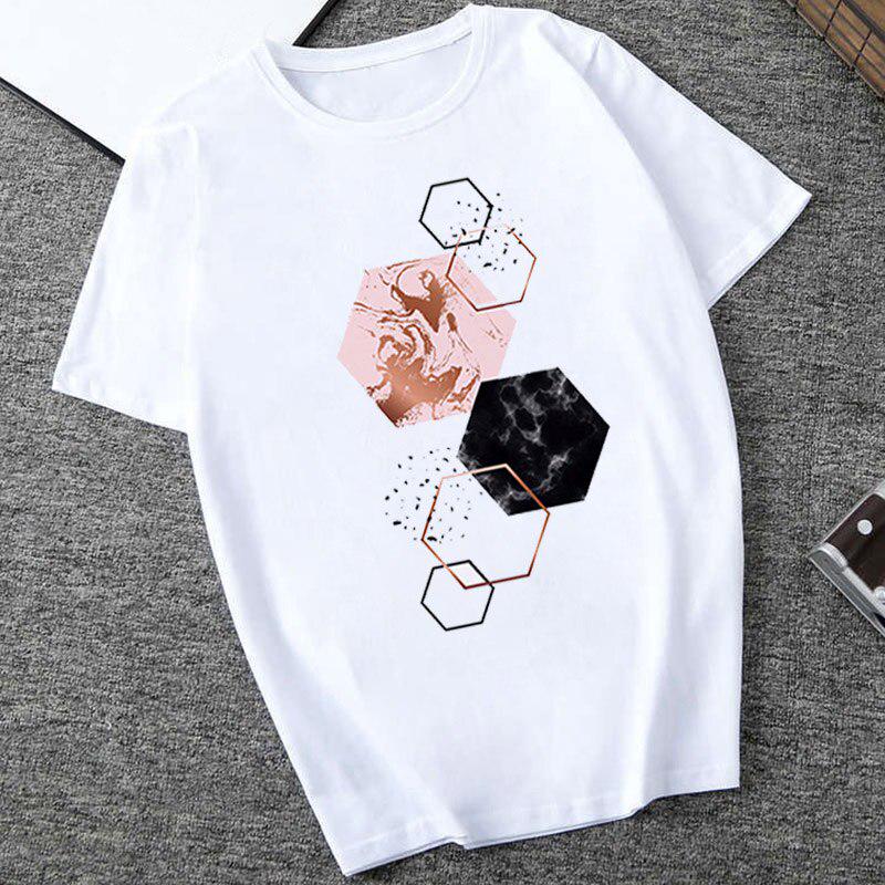 Buy Women White Cute Cartoon Geometric Tee Shirts Large Size Female ...