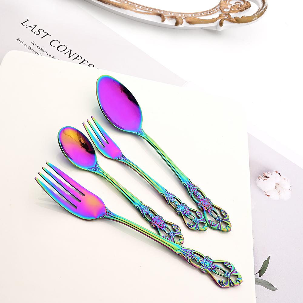 Cheap Knife Fork Spoon Dinnerware Set Multicolor Kitchen Cutlery Set Stainless Steel Flatware ...