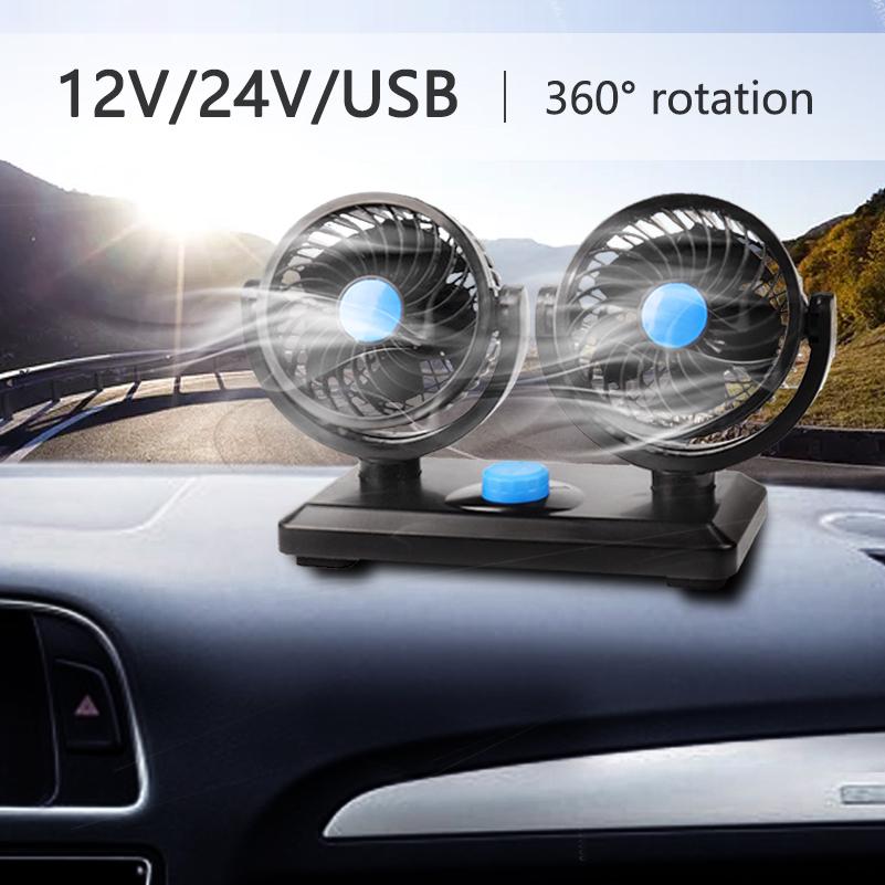 Buy Portable Dual Head Car Mini Electric Fan Vehicle Truck Radiator Low ...