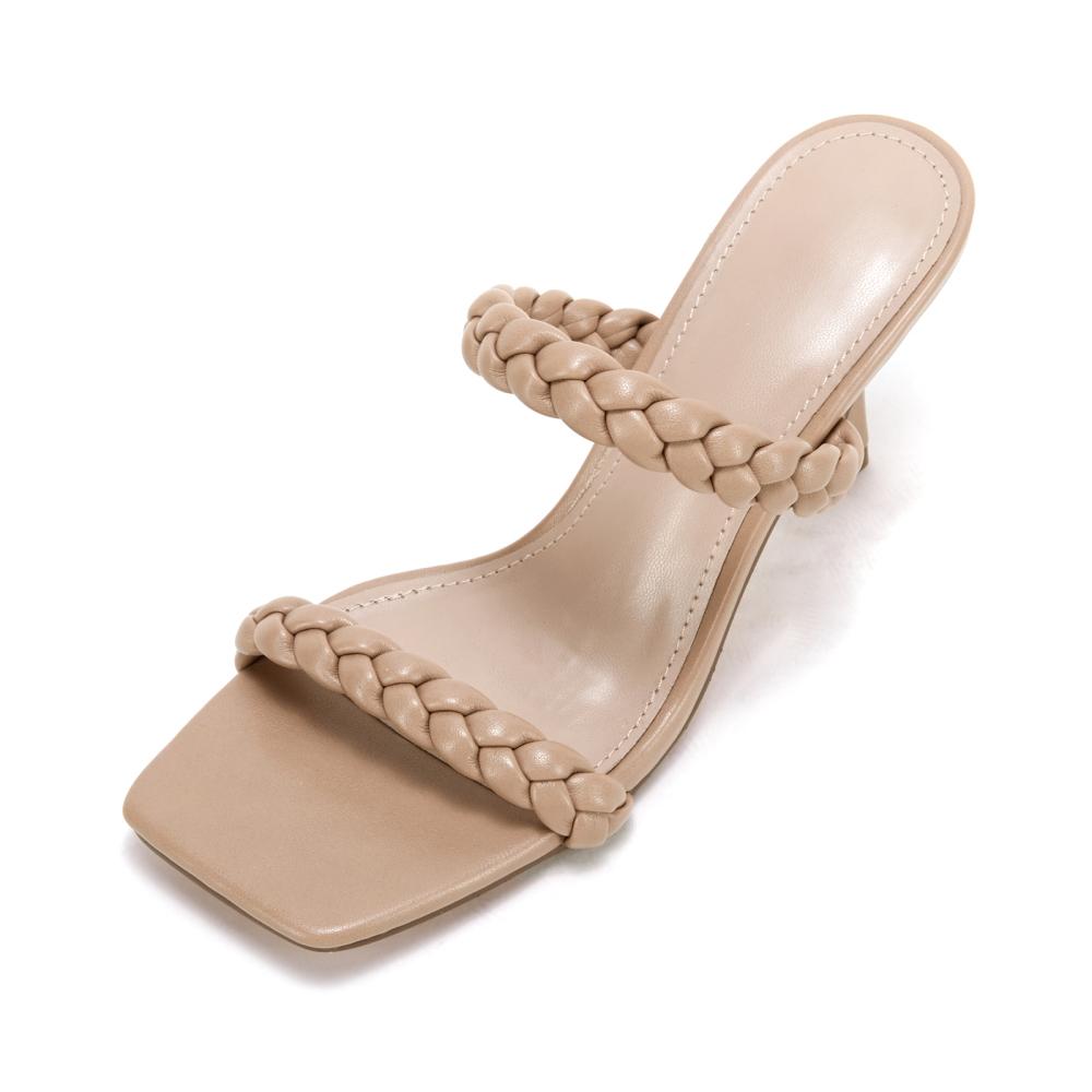Buy Womens Square Open Toe Braided Heeled Mules Sandals Strappy Slip On ...