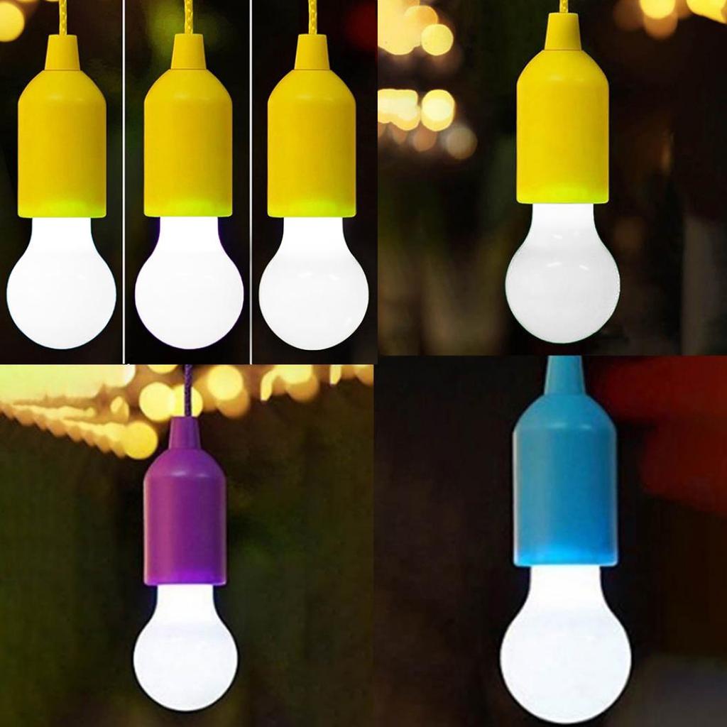 Portable LED Pull Cord Light Bulb Hanging Rope Camping Garden Party ...