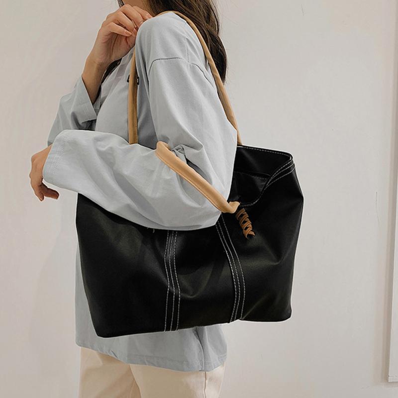 Cheap Women Large Capacity Tote Bag Fashion Pu Leather Solid Color ...