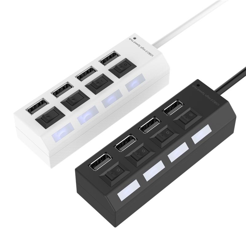 USB 2.0 HUB 4-Port High-Speed USB-Verteiler mit LED-Anzeige ein-/aus ...