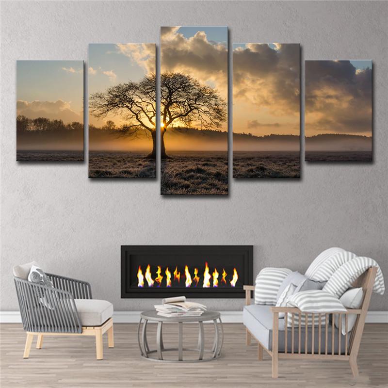 Buy 5 Panel Poster Sunrise Tree Landscape Photo For Living Room Decor ...