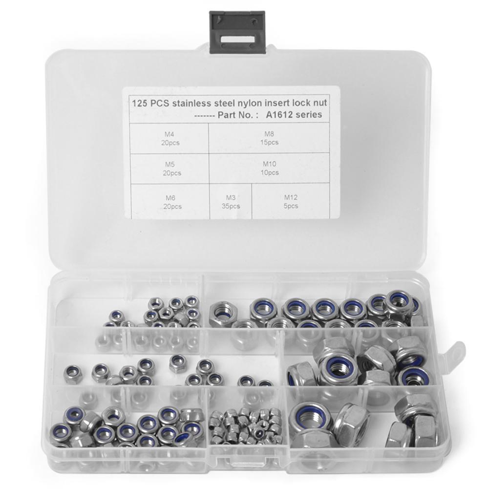 125pcs 304 Stainless Steel Hexagon Lock Nuts Nylon Insert Self Locking ...