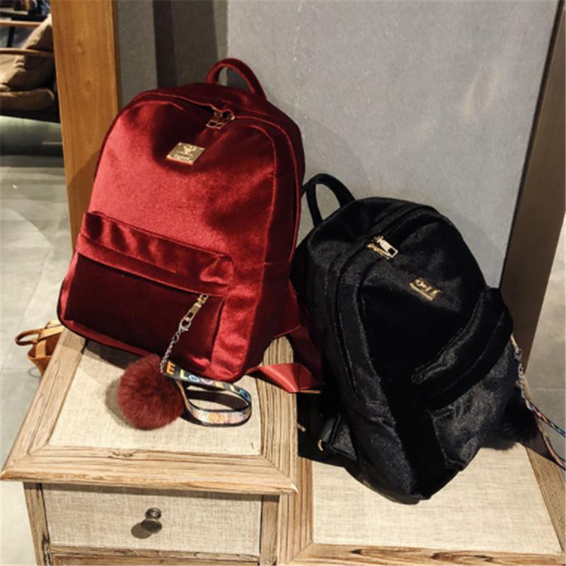Buy Women Velvet Backpacks Casual Shoulder Bags School Knapsack Velour ...