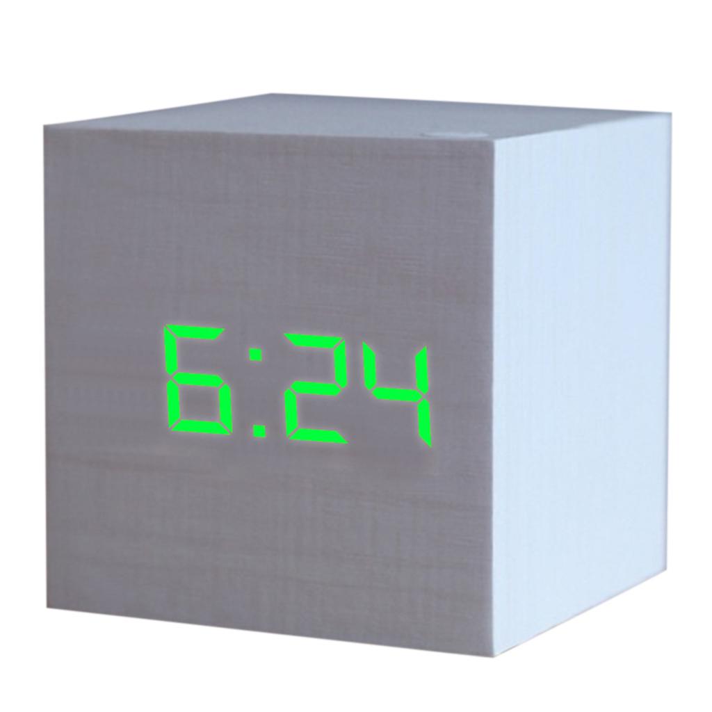 Buy Cube wooden LED Alarm Clock Temperature Sounds Control electronic ...