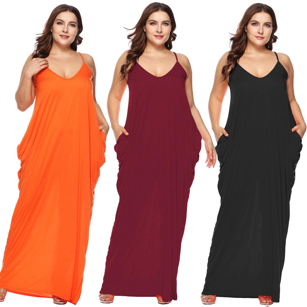 Buy Womens Plus Size Casual V Neck Sleeveless Pockets Ankle Length